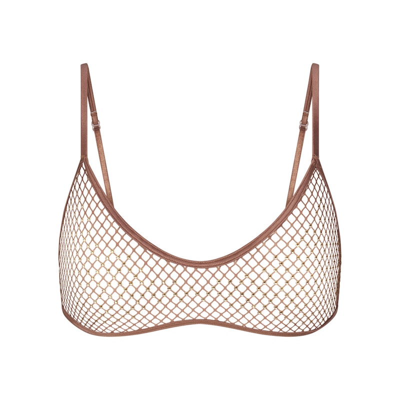 SKIMS x Swarovski Stretch Net Skimpy Scoop Bralette Gold - FW23 - US