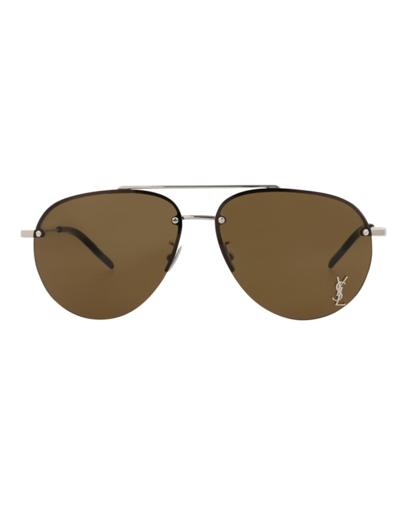 Saint Laurent Aviator-Frame Metal Sunglasses Silver/Silver/Brown ...