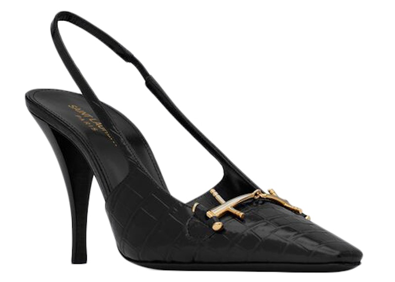 Saint Laurent Blade Slingback Pump Black Crocodile-Embossed Patent ...