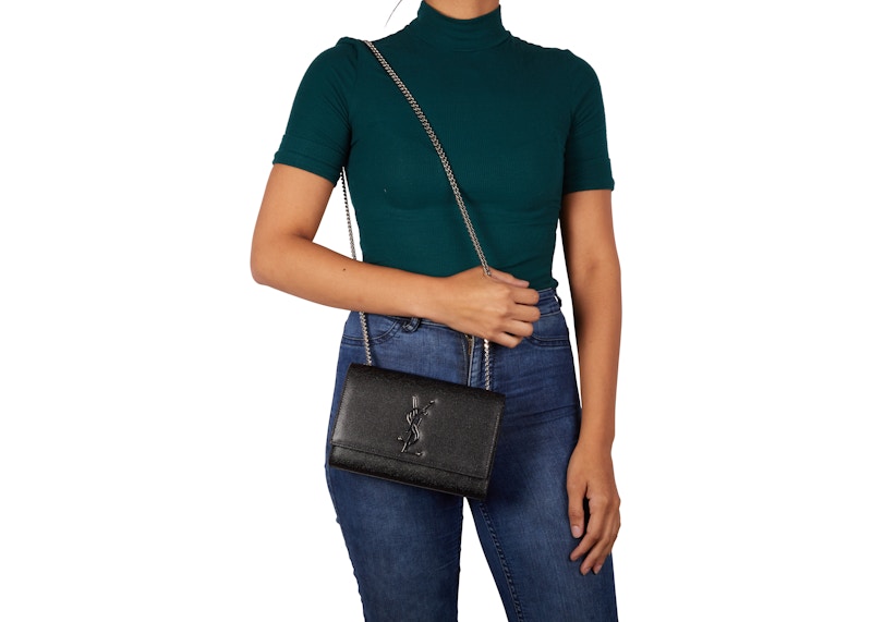 Saint Laurent Chain Kate Textured Leather Interlocking Metal YSL ...