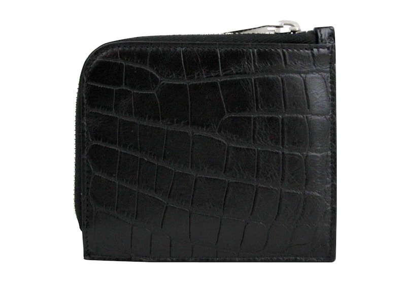 Saint Laurent Embossed Crocodile Card Case Black in Leather with Silver ...