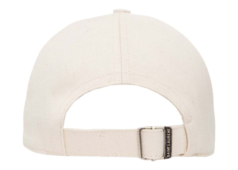 Saint Laurent Logo Patch Baseball Cap Beige in Cotton with Silver-tone - US