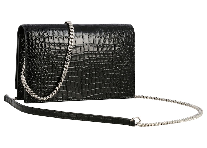 Saint Laurent Monogram Kate Bag Crocodile Print Black in Genuine ...