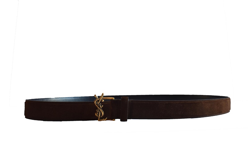 Saint Laurent YSL Belt Brown in Suede with Gold-tone - US