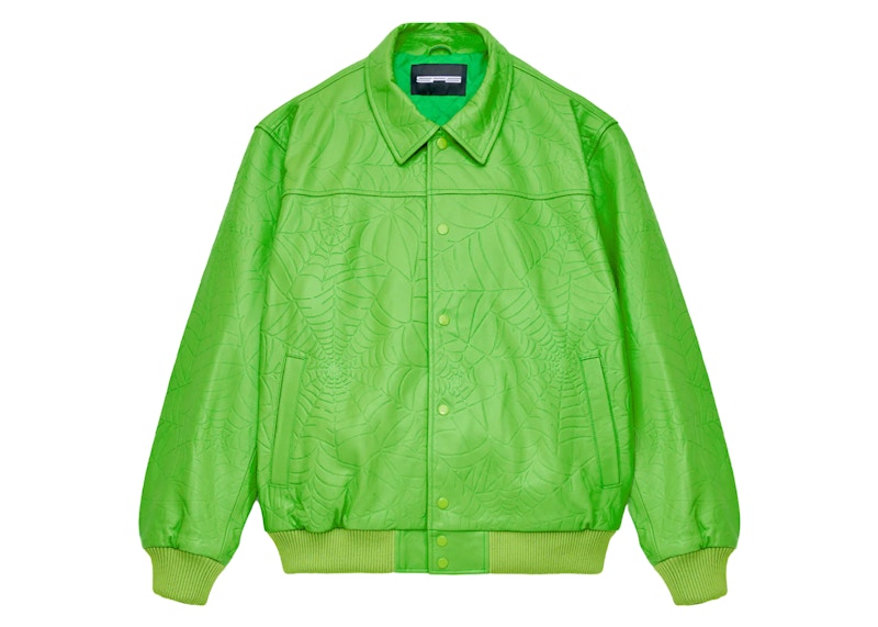Sp5der Debossed Web Leather Jacket Green Men's - SS24 - US
