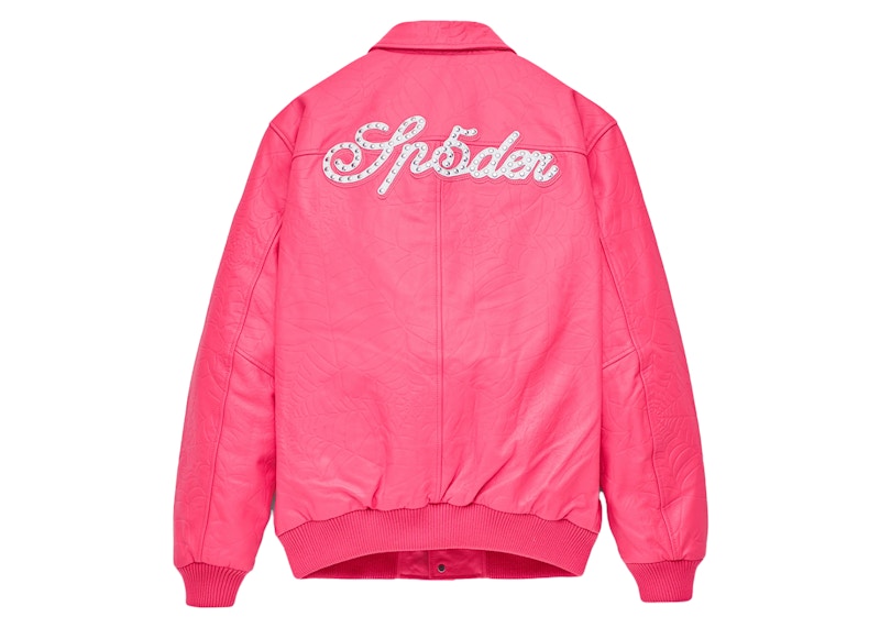 Sp5der Debossed Web Leather Jacket Pink Men's - SS24 - US