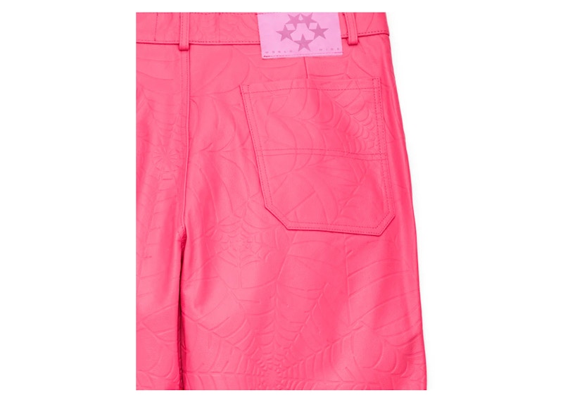 Sp5der Debossed Web Leather Pant Pink Men's - SS24 - US