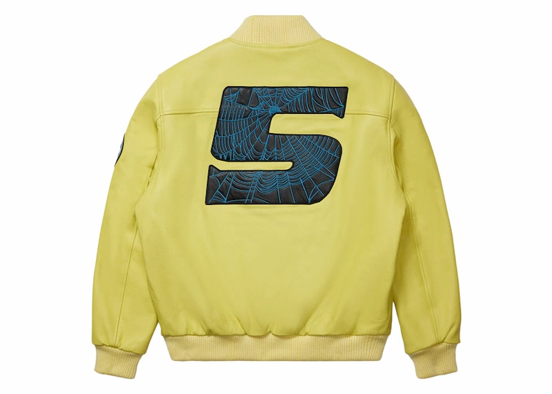 Sp5der Leather Logo Bomber Jacket Yellow Men's - FW23 - US