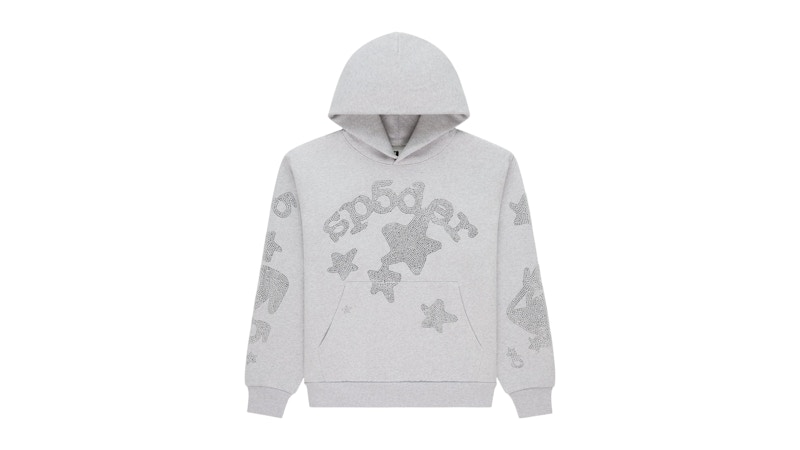 Sp5der Rhinestone Beluga Hoodie Heather Grey - FW25 - US