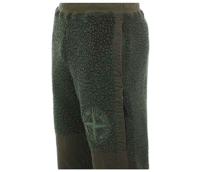 Stone Island Furry Wool Nylon Fleece Cargo Joggers Olive Green Men's ...