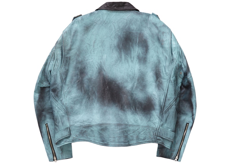 Supreme Blackmeans Painted Leather Motorcycle Jacket Light Green Men's ...