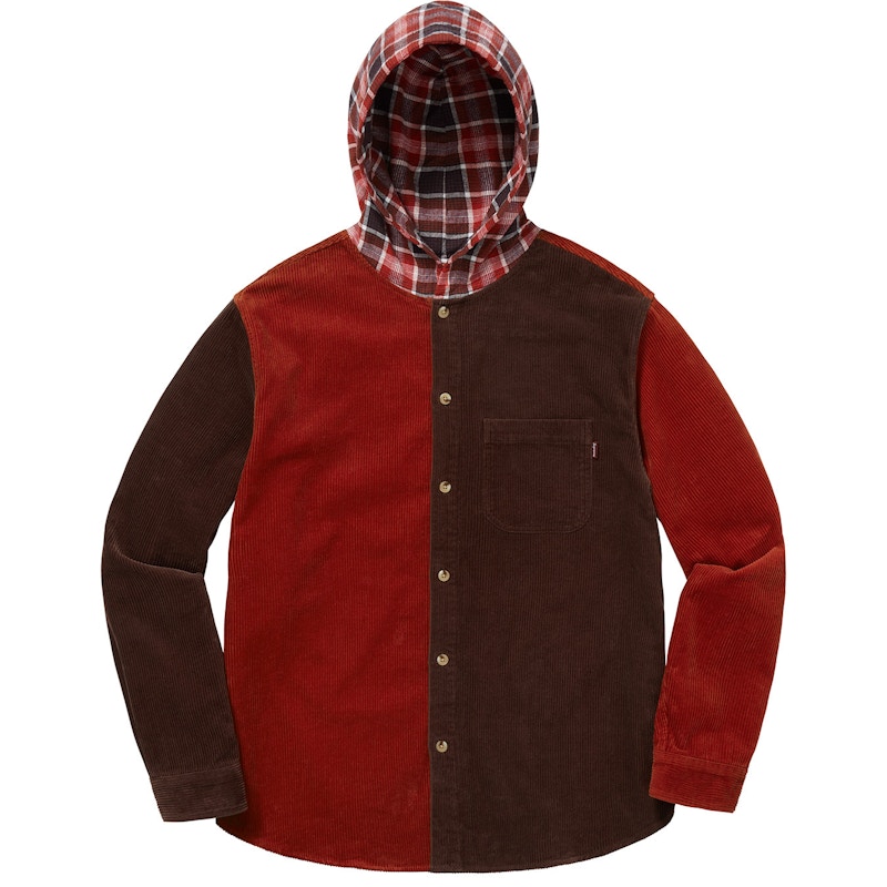 Supreme Hooded Color Blocked Corduroy Shirt Orange/Burgundy Men's ...