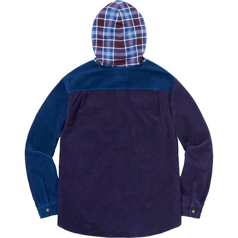 Supreme Hooded Color Blocked Corduroy Shirt Royal/Purple Men's - FW18 - US