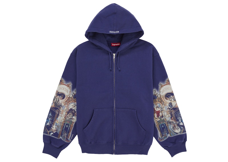 Supreme Michael Jackson Dangerous Zip Up Hooded Sweatshirt Washed Navy ...