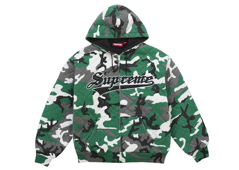 Supreme Quilted Zip Up Hooded Sweatshirt Green Camo Men's - FW25 - US