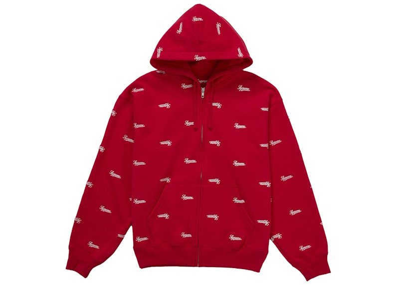 Supreme Repeat Script Zip Up Hooded Sweatshirt Red Men's - FW25 - US