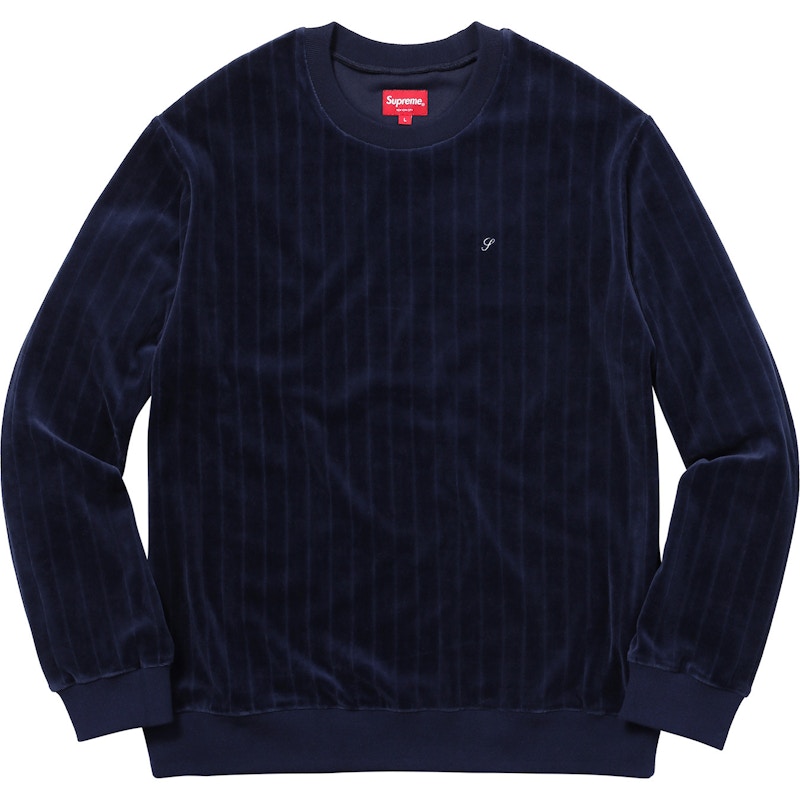 Supreme Ribbed Velour Crewneck Navy Men's - FW17 - US