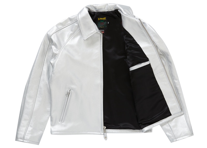 Supreme Schott Leather Racer Jacket Silver Men's - SS23 - US