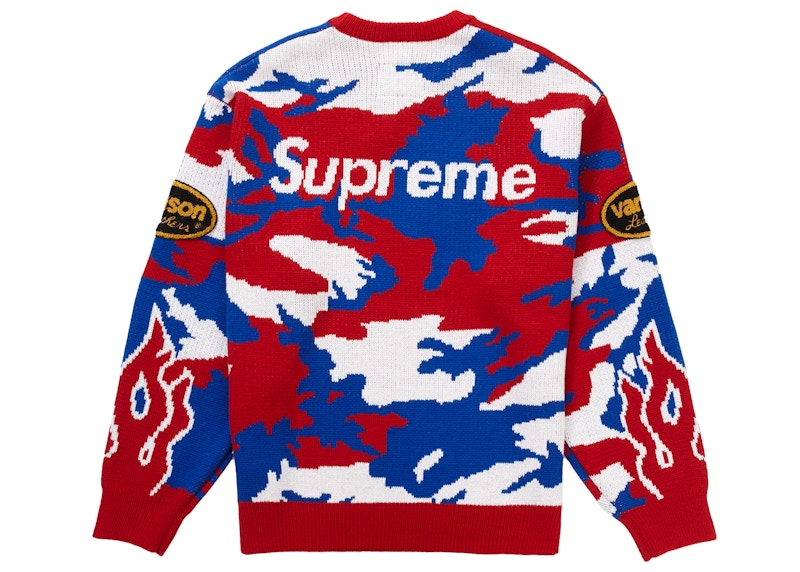 Supreme Vanson Leathers Sweater Red Camo Men's - SS22 - US