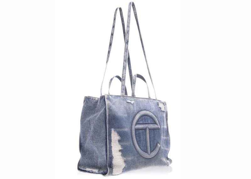 Telfar Large Shopping Bag Distressed Blue in Cotton with Silver-tone - US