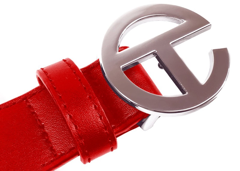 Telfar Logo Belt Red in Faux Leather with Silver-tone - US