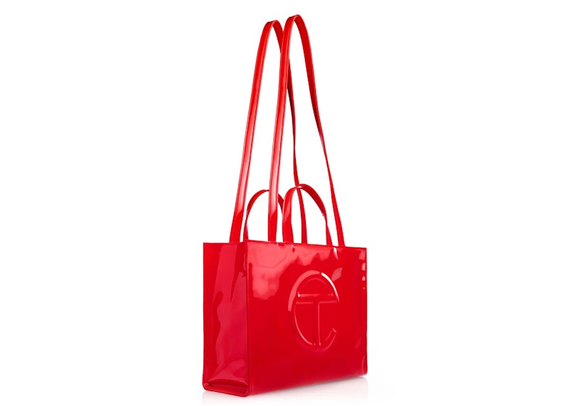 Telfar Medium Patent Shopping Bag Red in Faux Leather with Silver-tone - US