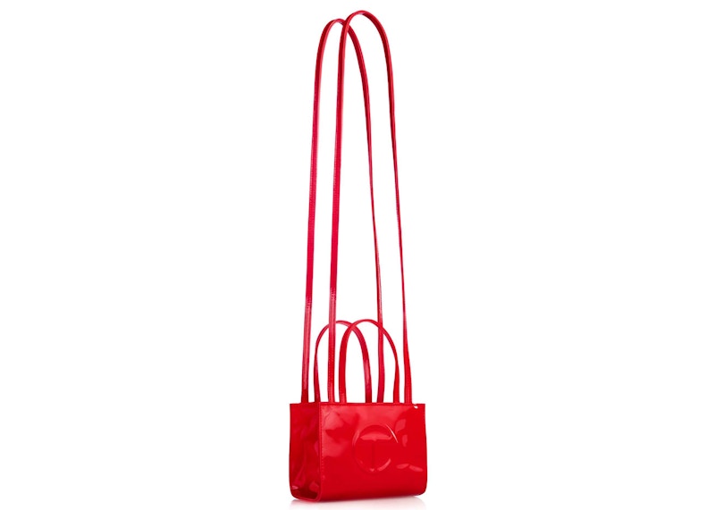 Telfar Small Patent Shopping Bag Red in Faux Leather with Silver-tone - US
