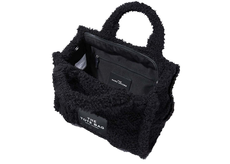 Marc Jacobs The Teddy Medium Tote Bag Black in Teddy Fleece with Silver ...