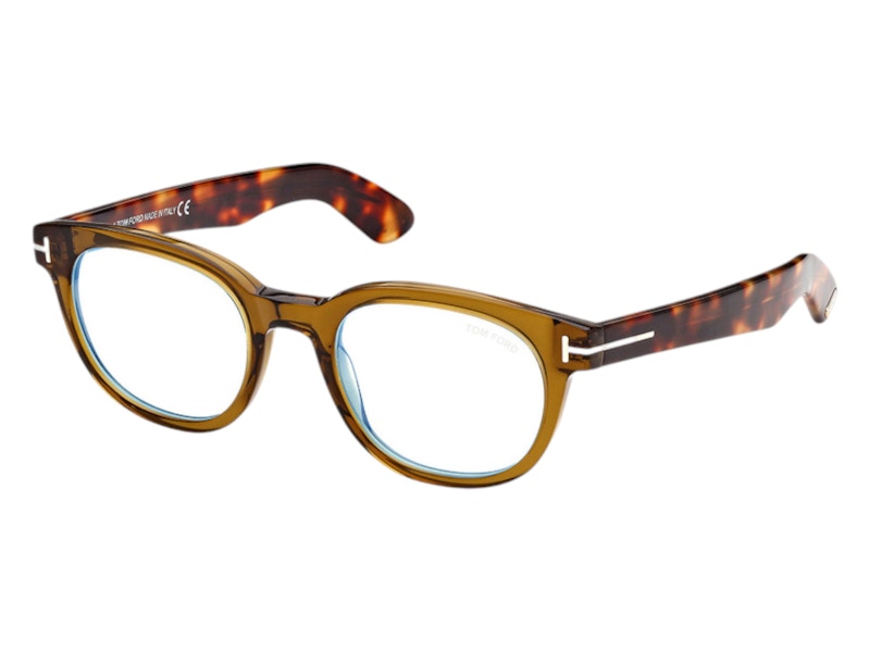 Tom Ford Square Eyeglasses Shiny Transparent Olive/Havana (FT5807-B 096 ...