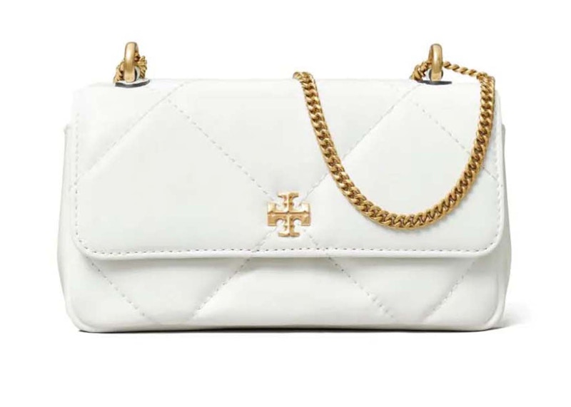 Tory Burch Mini Kira Diamond Quilt Flap Bag Blanc in Leather - US