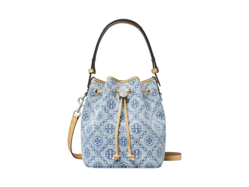 Tory Burch T Monogram Denim Bucket Bag Powder Blue in Cotton - US