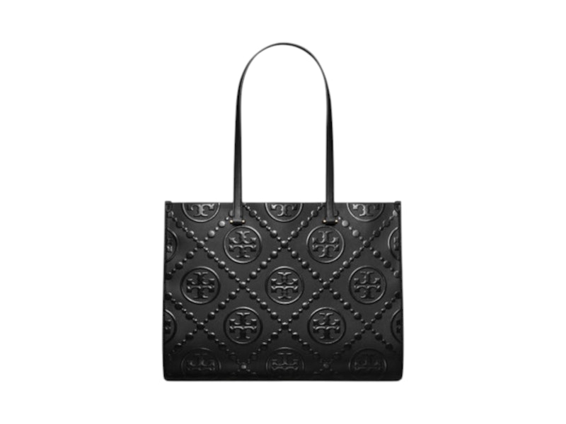Tory Burch T Monogram Embossed Tote Black in Polyester - KR