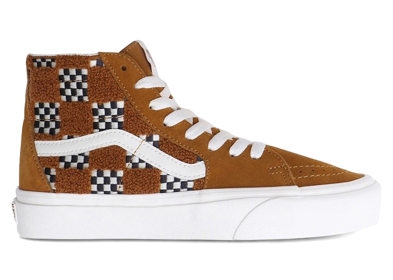 Vans Sk8-Hi Tapered Tufted Check Golden Brown 남성 - VN0009QP1M7 - KR