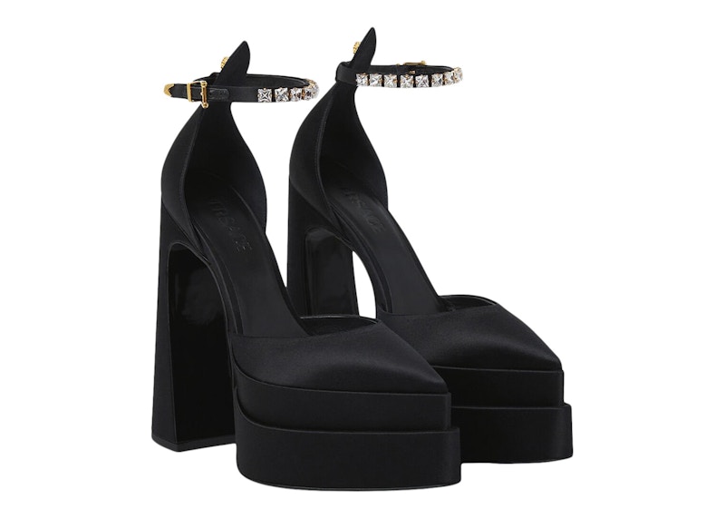 Versace Aevitas 160mm Pointy Platform Pumps Black Satin - 1006899 ...