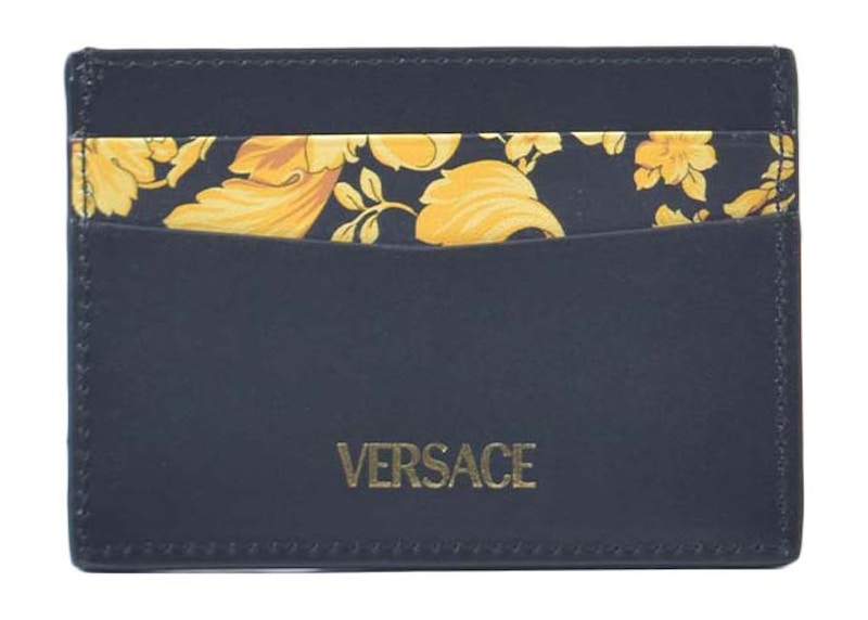 Versace Barocco Print La Medusa Card Holder Black/Gold in Leather - US