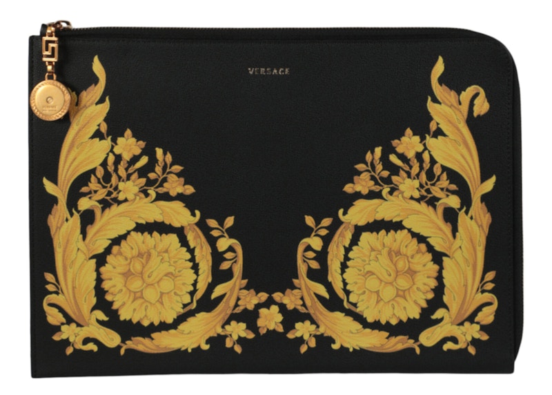Versace Barocco Printed Pouch Black in Leather - US