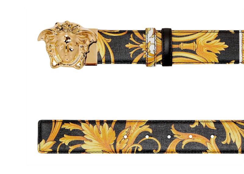 Versace Barocco Reversible Leather Belt Black/Yellow/Gold-tone - US