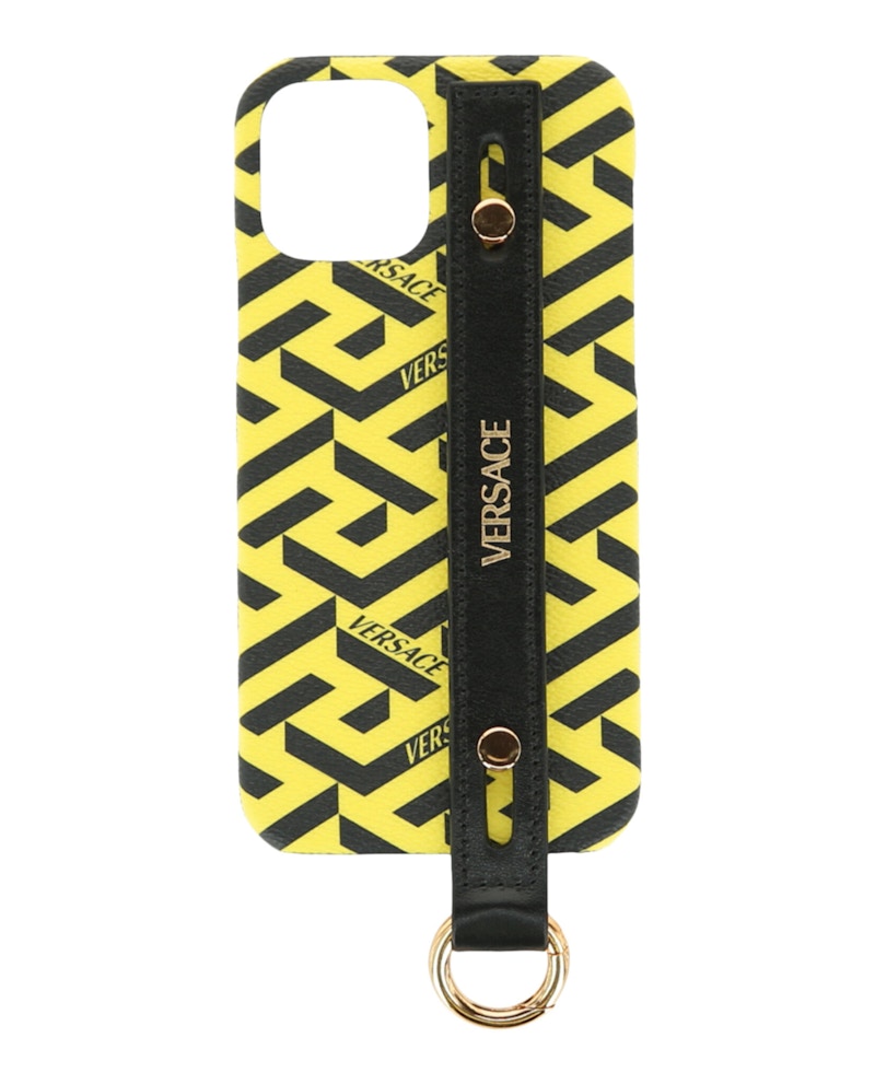 Versace Coated Canvas La Greca iPhone 12 Case Yellow Black Men's - US