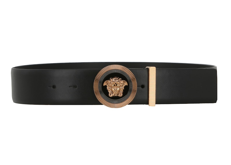 Versace Enamel Medusa Leather Belt Black/Gold in Leather - US