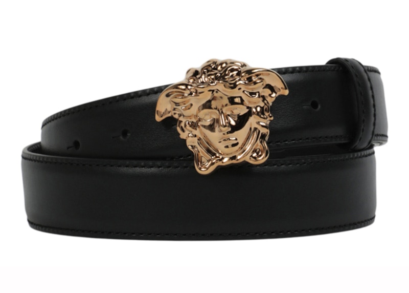 Versace La Medusa Buckle Leather Belt Black/Gold in Leather - US