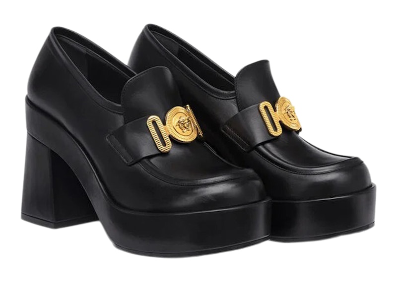 Versace Medusa Biggie 75mm Platform Loafers Black Leather - 1005850 ...