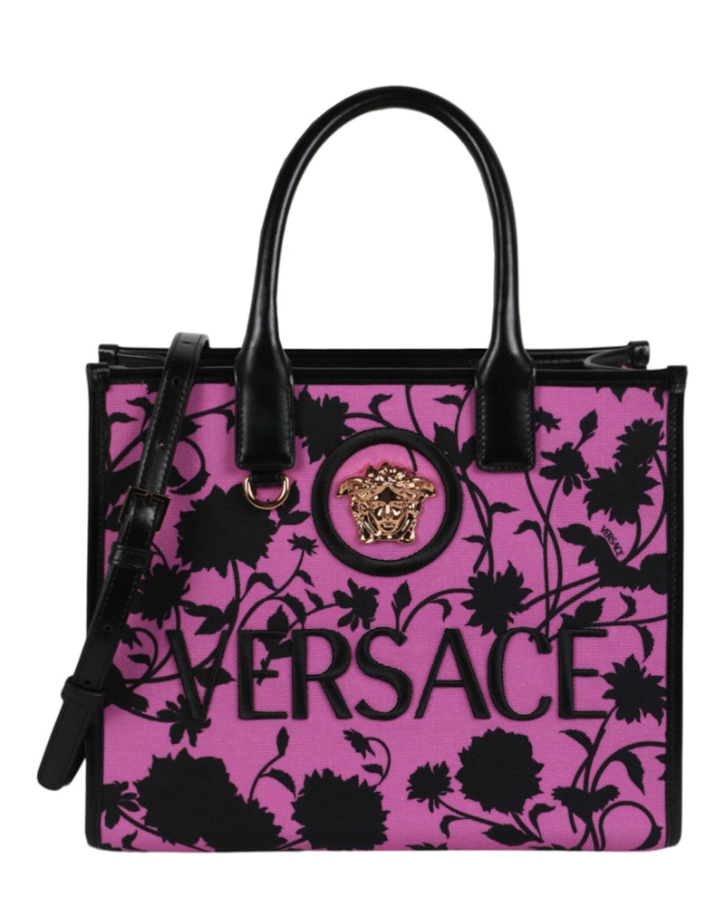 Versace Printed Fabric Tote Black in Cotton - US