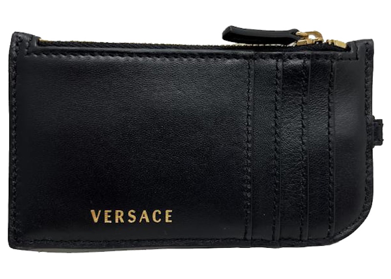 Versace Quilted Keychain Card Holder Black in Leather with Gold-tone - US