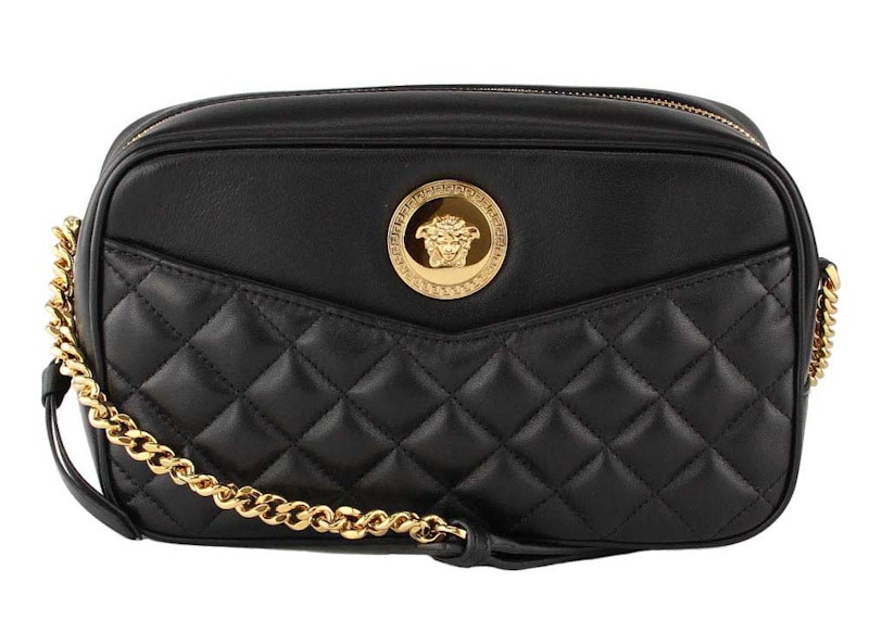 Versace Quilted Leather Medium Camera Bag Black in Leather with Gold ...
