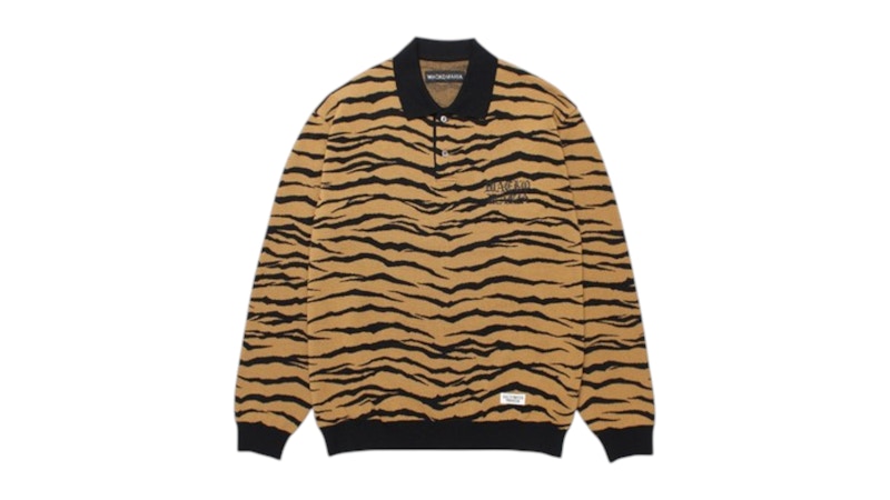 Wacko Maria Tiger Jacquard Knit Polo Shirt Orange Men's - FW25 - US