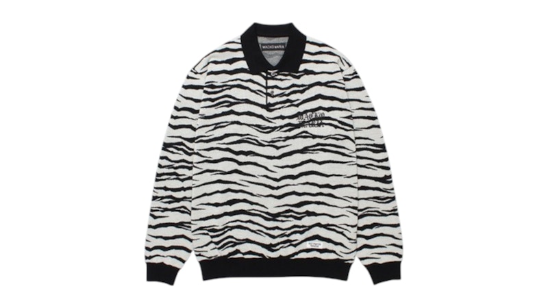 Wacko Maria Tiger Jacquard Knit Polo Shirt White Hombre - FW25 - MX