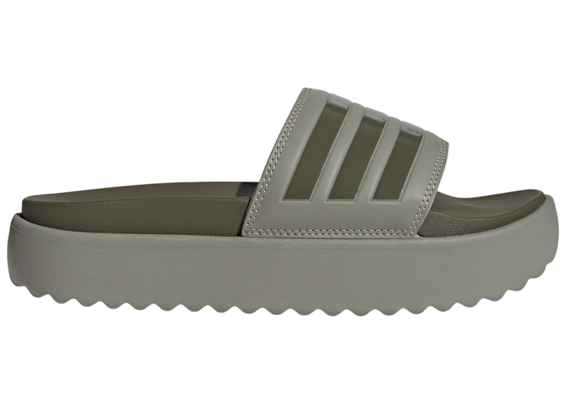 adidas Adilette Platform Slides Silver Pebble Olive Strata Men's ...