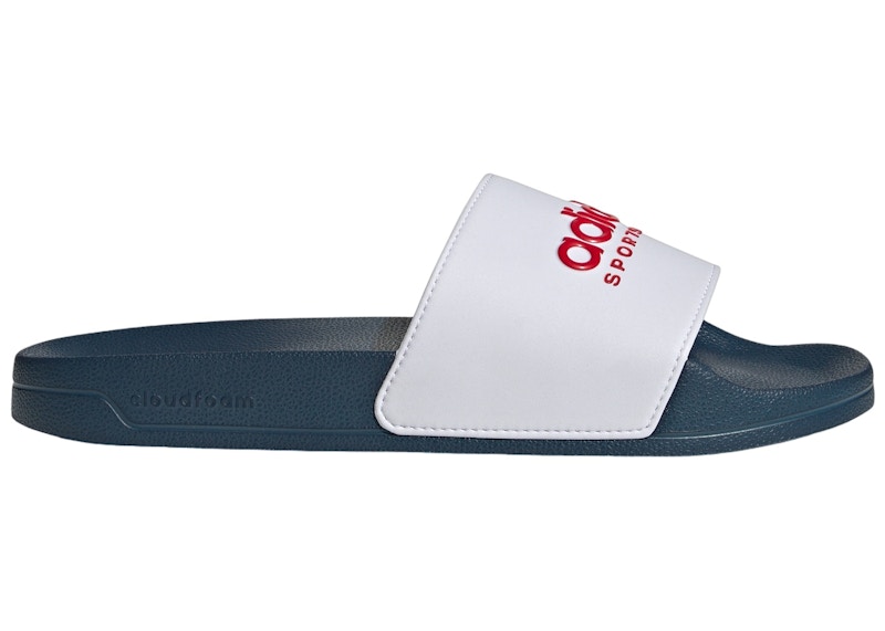 adidas Adilette Shower Slides Cloud White Better Scarlet Team Navy Blue ...
