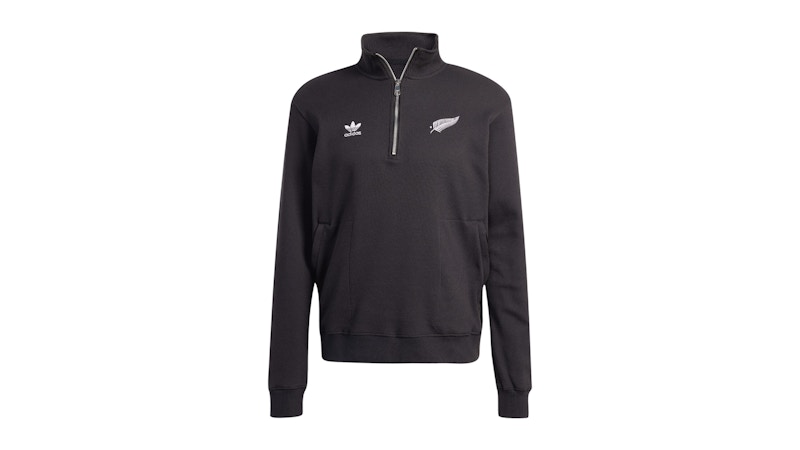 adidas All Blacks Essentials Half-Zip Waffle Sweatshirt All Black Men's ...