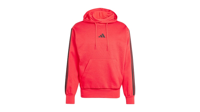 adidas Essentials 3-Stripes Fleece Hoodie Pure Ruby Black Men's - SS25 - US